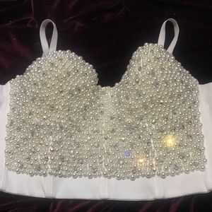 Composition | Tops | White Crystal Pearl Hand Beaded Bustier | Poshmark